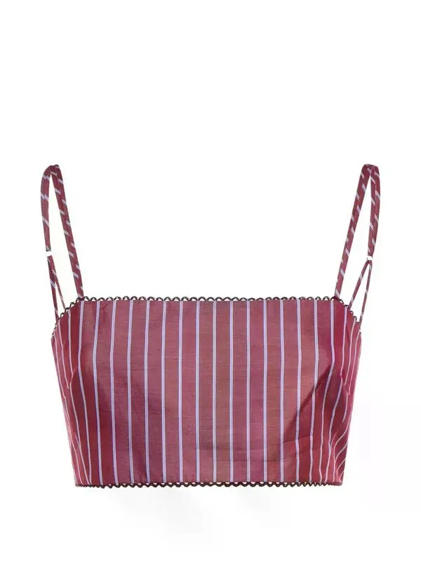 Andamane Striped Scalloped Trim Top - Purple