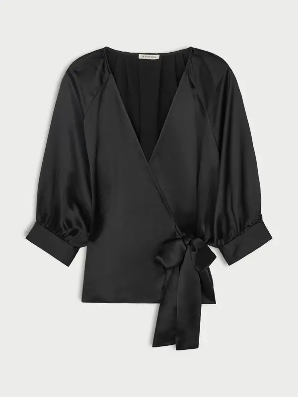 BY MALENE BIRGER Pacey Satin Wrap Blouse - Black