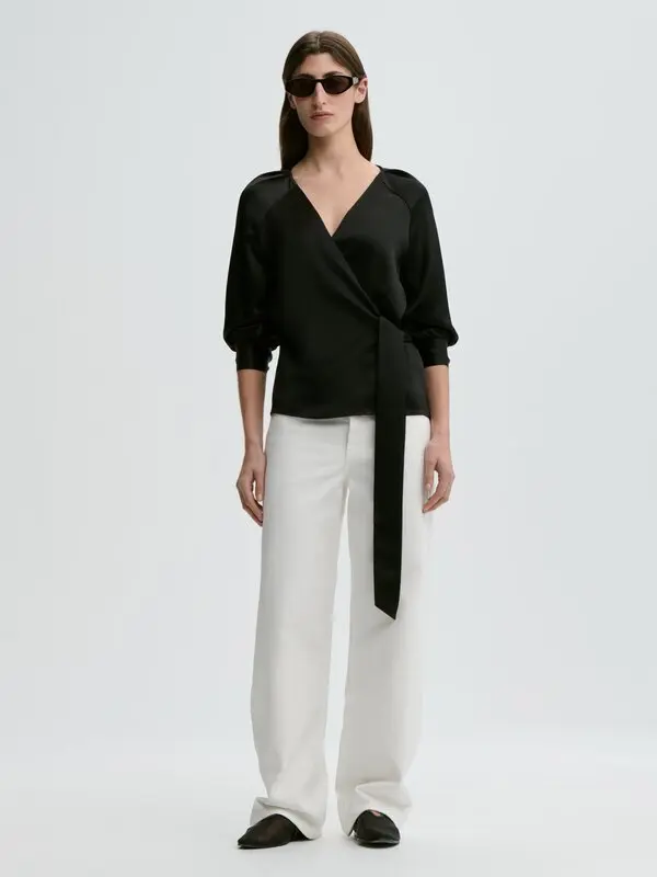 BY MALENE BIRGER Pacey Satin Wrap Blouse - Black
