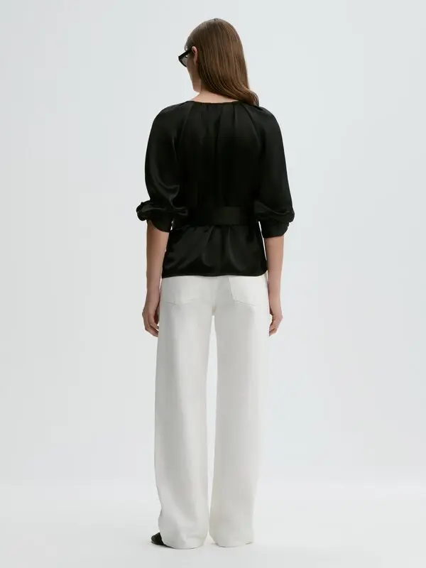 BY MALENE BIRGER Pacey Satin Wrap Blouse - Black