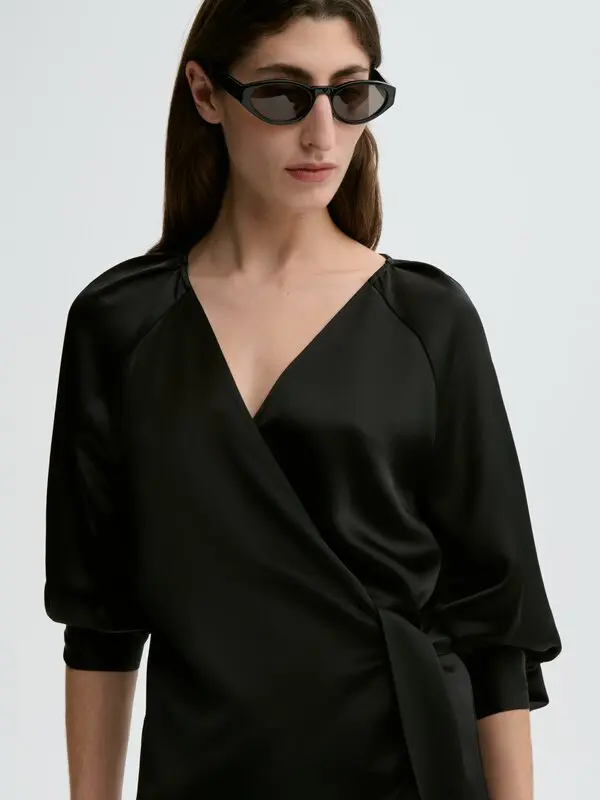 BY MALENE BIRGER Pacey Satin Wrap Blouse - Black