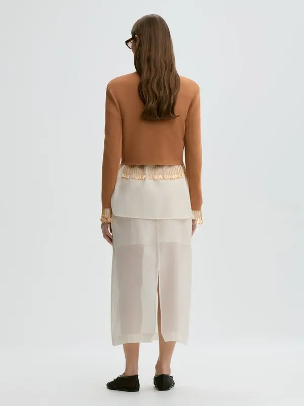 BY MALENE BIRGER Shelly Beaded Tasseled Cardigan - Latte Brown