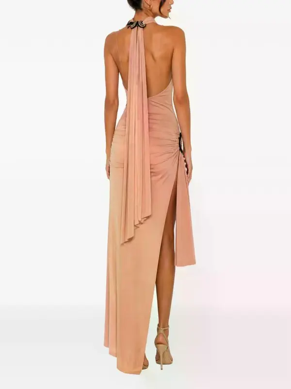 Amen Asymmetrical Maxi Dress With Faux Pearl Embellishment