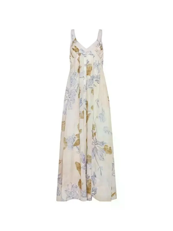 Seventy Floral Print V-neck Maxi Dress - Neutrals