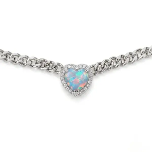 BLOOMTINE | EARTH ANGEL HQ Bloomtine Loves Frequency Mini Heart Choker Necklace With Blue Fire Opal - Silver/blue