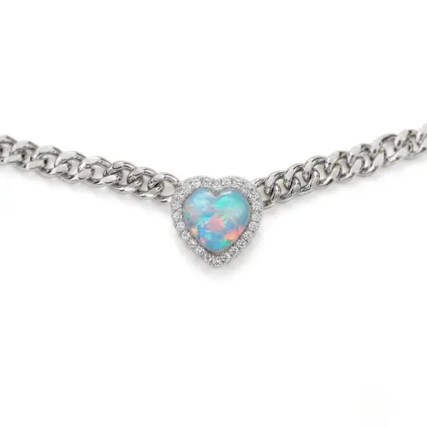 BLOOMTINE | EARTH ANGEL HQ Plated Blue Fire Opal Heart Choker Necklace - Silver/blue