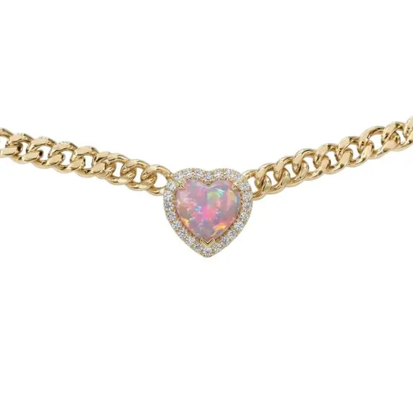 BLOOMTINE | EARTH ANGEL HQ Bloomtine Loves Frequency Mini Plated Pink Fire Opal Heart Choker Necklace - Gold