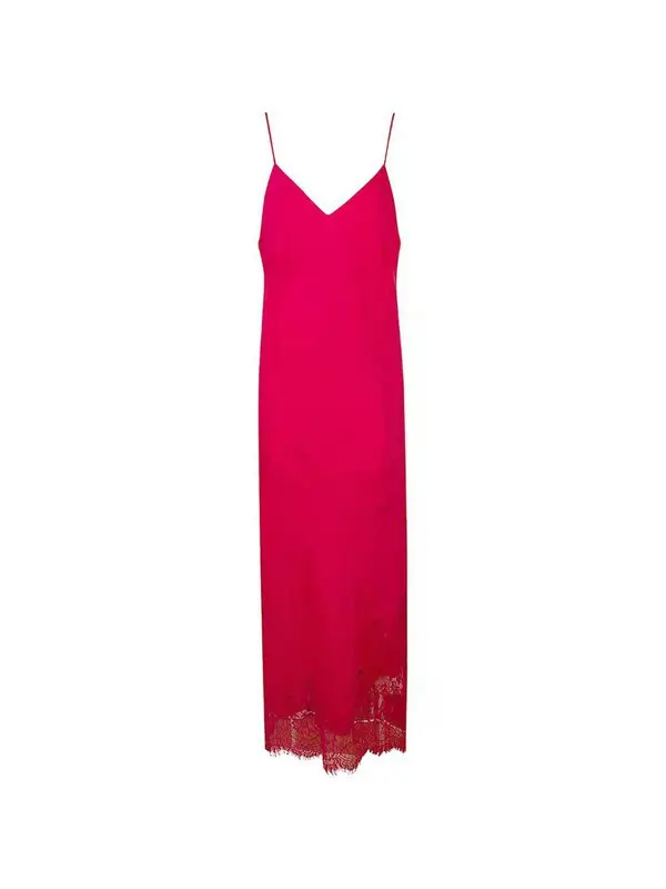 Gold Hawk Asymmetrical Silk Dress With Lace Trim