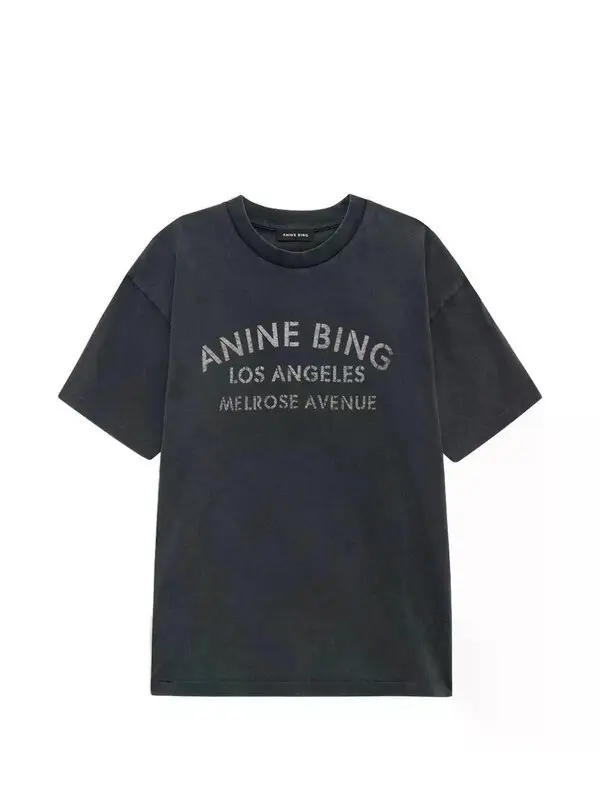ANINE BING Melrose Stencil-print Cotton T-shirt - Black