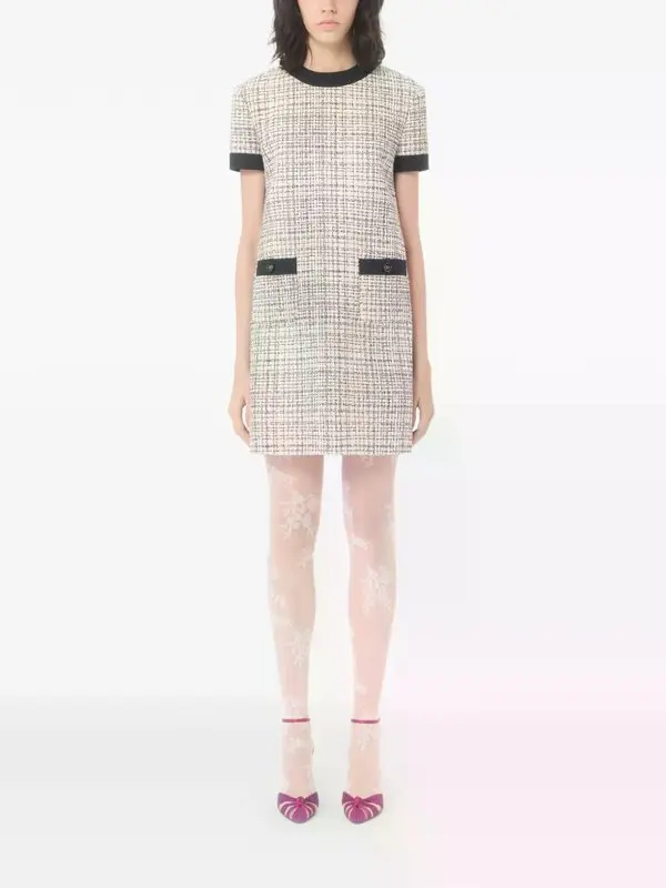 Valentino Garavani Short Dress In Square Tweed - Neutrals