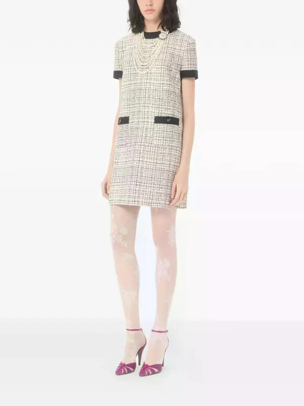 Valentino Garavani Short Dress In Square Tweed - Neutrals