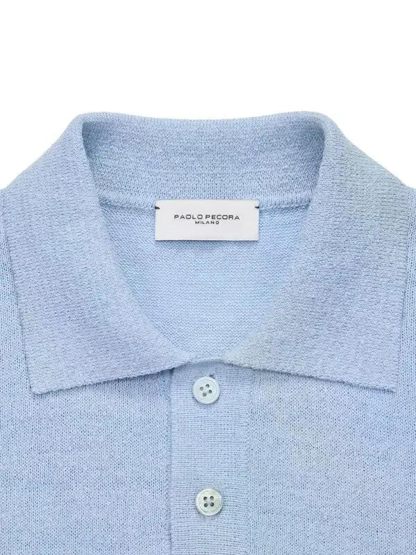 PAOLO PECORA Silk Bouclé Polo Shirt - Blue
