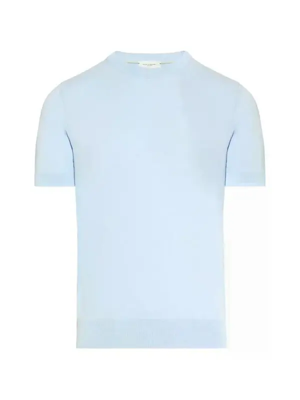 PAOLO PECORA Short Sleeve Cotton Sweater - Blue