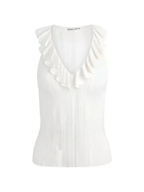 Alice + Olivia Marnie Ruffled Knit Top - White