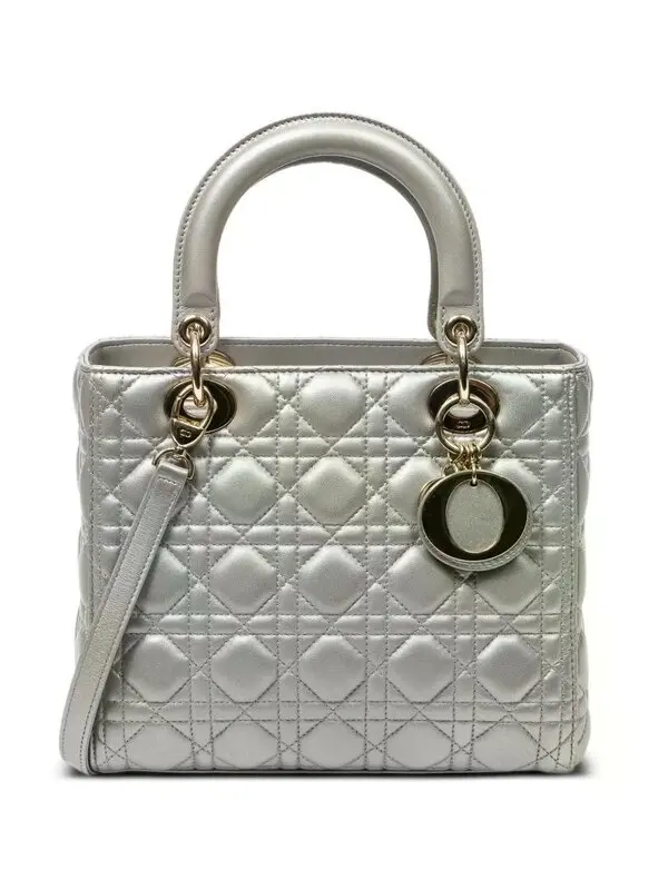 Dior Medium Lady Leather Cross Body Bag - Silver