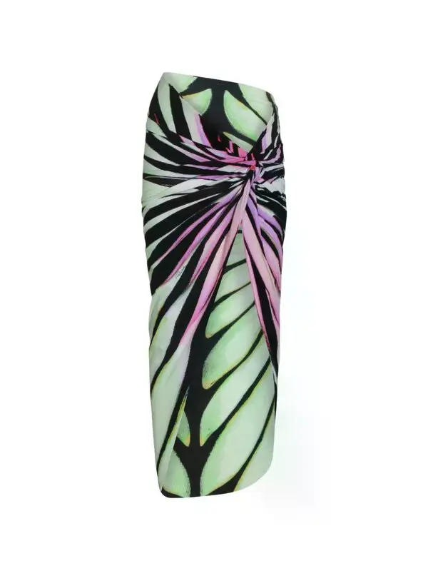 Roberto Cavalli Ray Of Sea Butterfly-print Knot-detail Sarong - Green