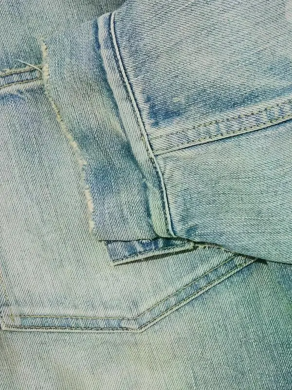 A.PRESSE Bleached-effect Pleated Denim Jacket