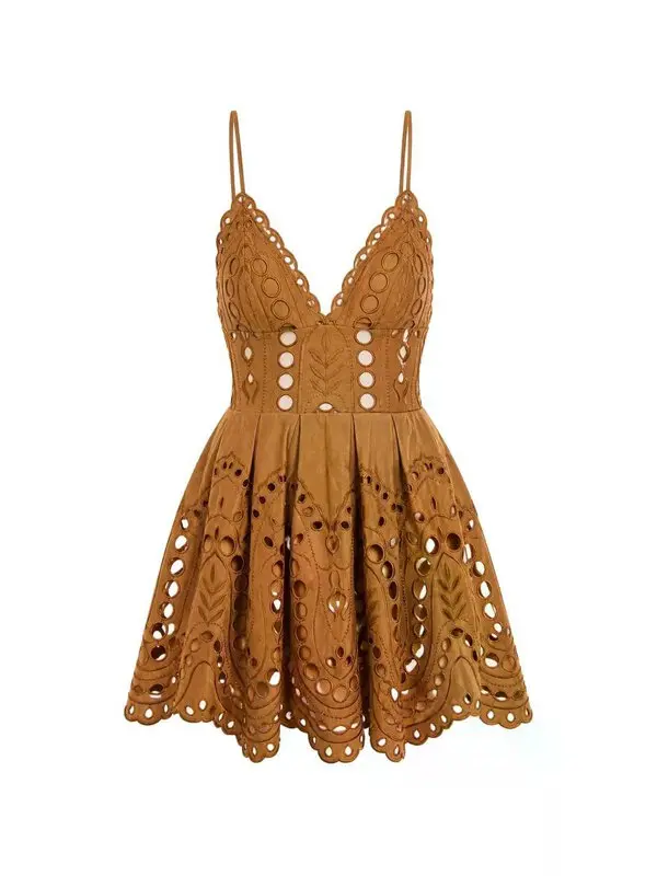 Charo Ruiz Ibiza Broderie Anglaise Mini Dress - Brown