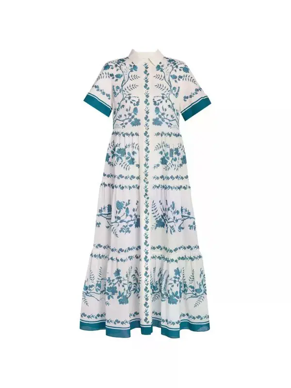 Erdem Botanical Print Tiered Maxi Shirt Dress - White