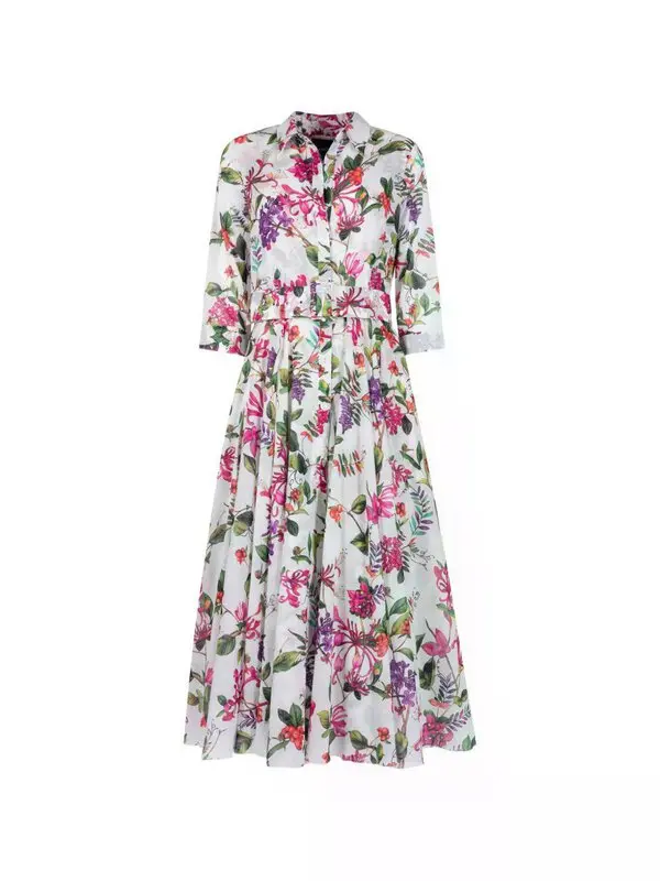 Samantha Sung Aster Floral-print Belted Midi Dress - White