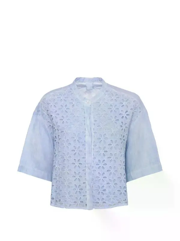 120% Lino Broderie Anglaise Linen Shirt - Blue