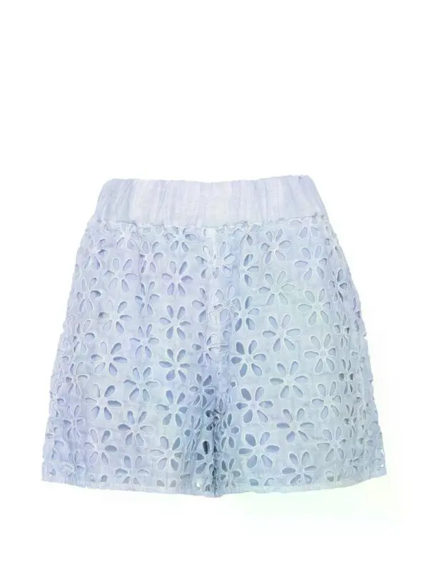 120% Lino Floral Broderie Anglaise Shorts - Blue
