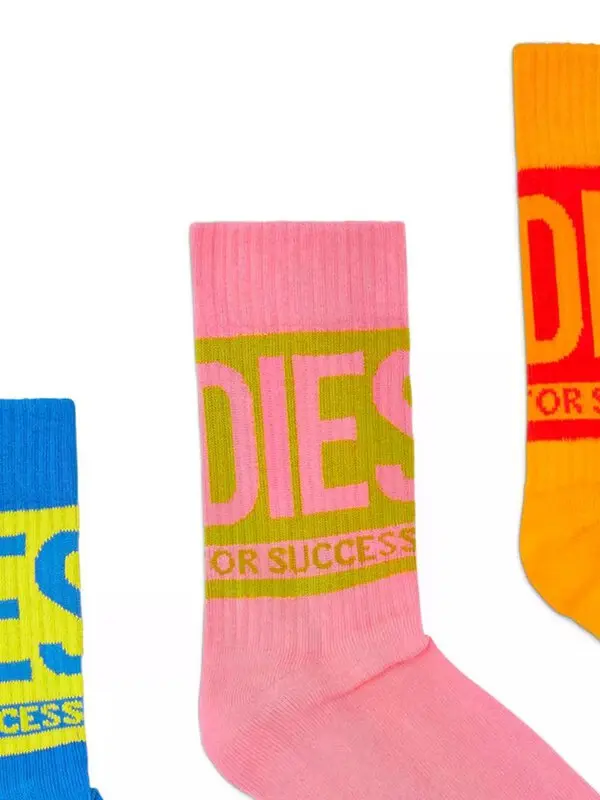 DIESEL® Logo Detail Ribbed Cuff Cotton Socks - Blue