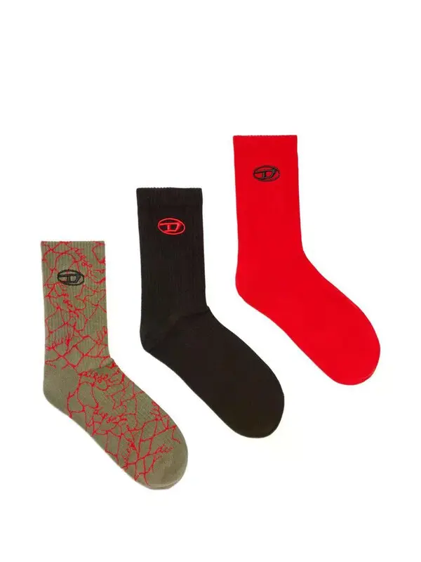 DIESEL® Logo-print Cotton Socks Pack Of Three - Black