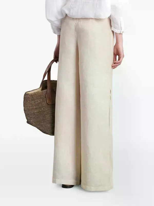 120% Lino Elasticated Waist Side Slit Palazzo Pants