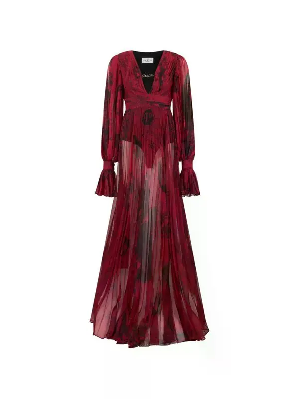 Philipp Plein Zodiac Print Pleated Maxi Dress