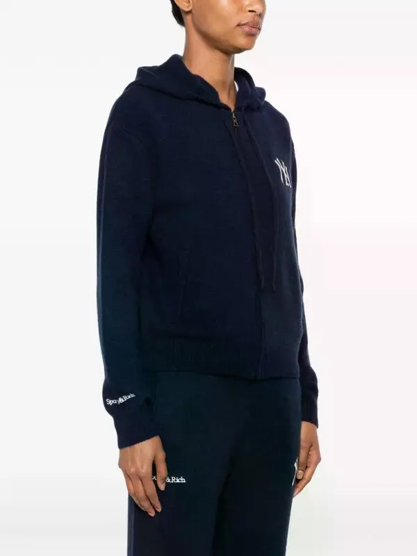 SPORTY & RICH Heritage Yankees Serif Hood Cardigan - Blue
