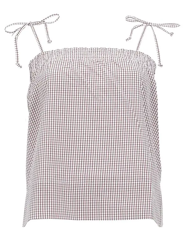 A.p.c. Cleo' Top With Checkered Pattern And Tie Details - Brown
