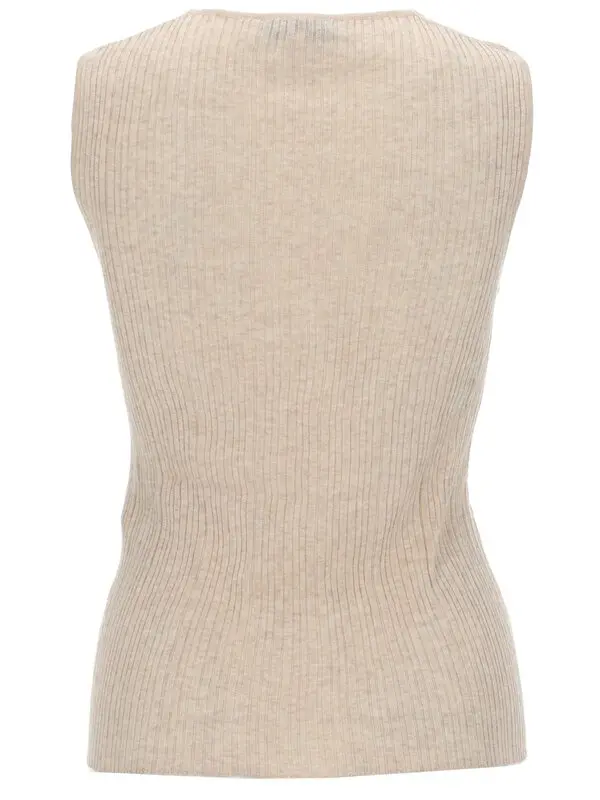 Maison Kitsuné Ribbed Knit Top With Baby Fox Appliqu