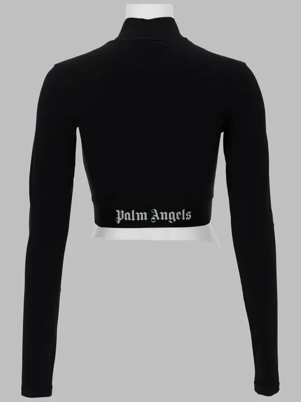 Palm Angels Cropped High Neck Long Sleeve Top With Logo Band