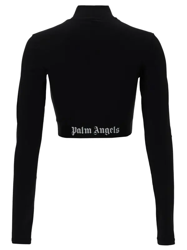 Palm Angels Cropped High Neck Long Sleeve Top With Logo Band