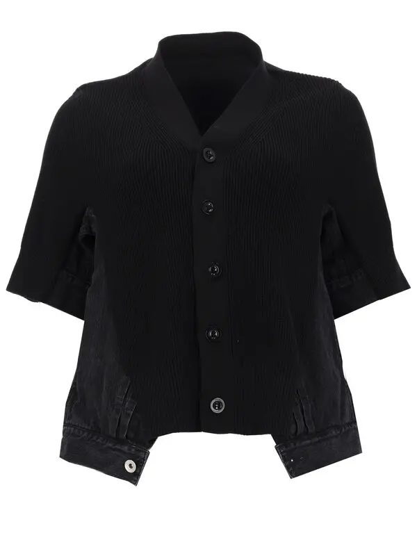Sacai Cardigan In Denim And Knit