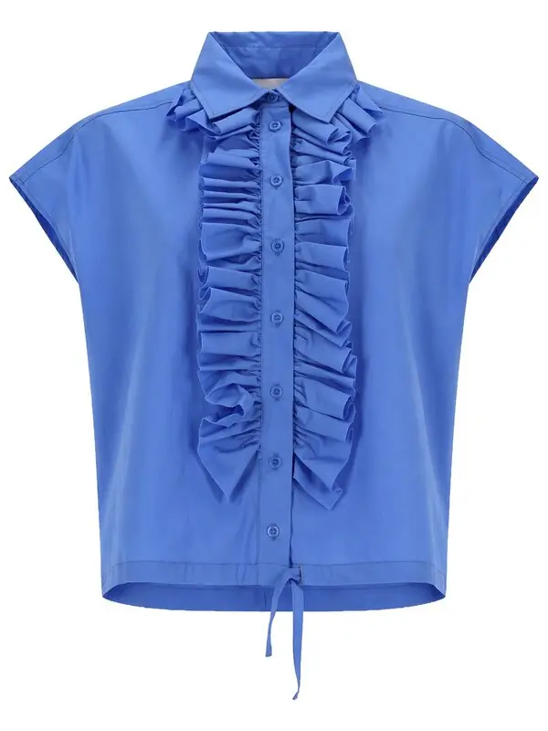 NUDE Camicia Con Ruches Ruffle Shirt - Azure