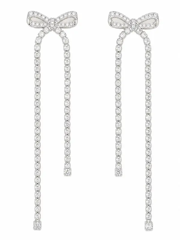 SELF-PORTRAIT Bow & Crystal Dangle Earrings - Silver