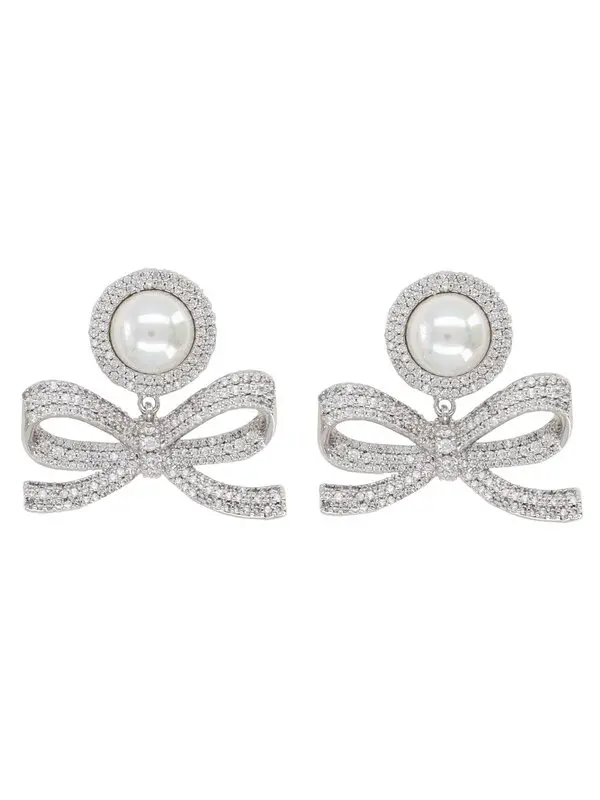 SELF-PORTRAIT Pearl, Bow, And Crystal Drop Earrings - Silver