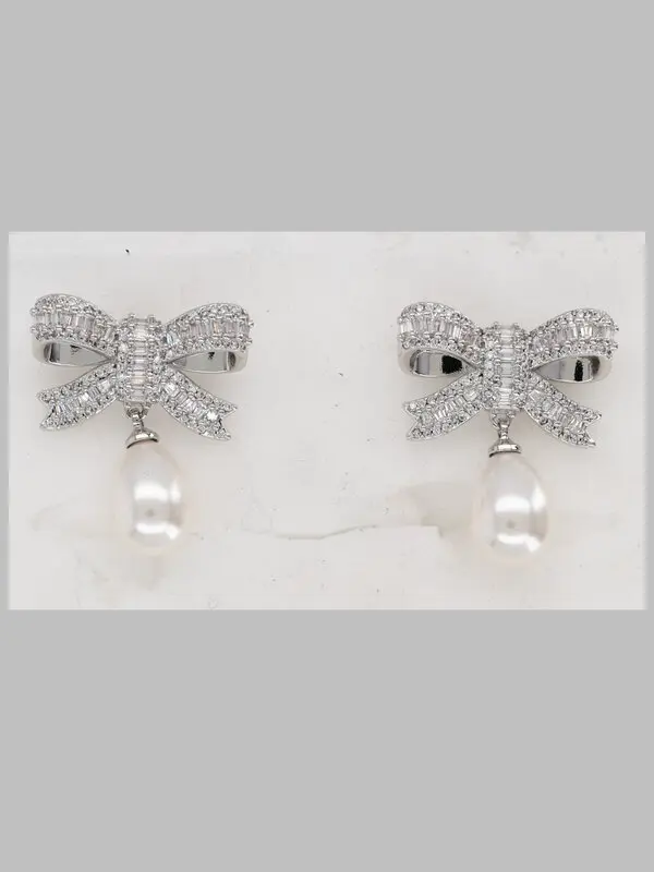 SELF-PORTRAIT Pearl And Crystal Bow Drop Earrings