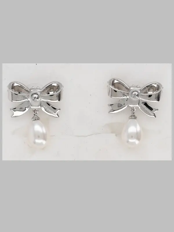 SELF-PORTRAIT Pearl And Crystal Bow Drop Earrings