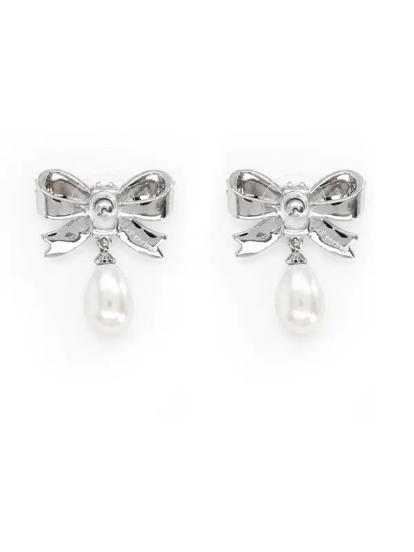 SELF-PORTRAIT Pearl And Crystal Bow Drop Earrings
