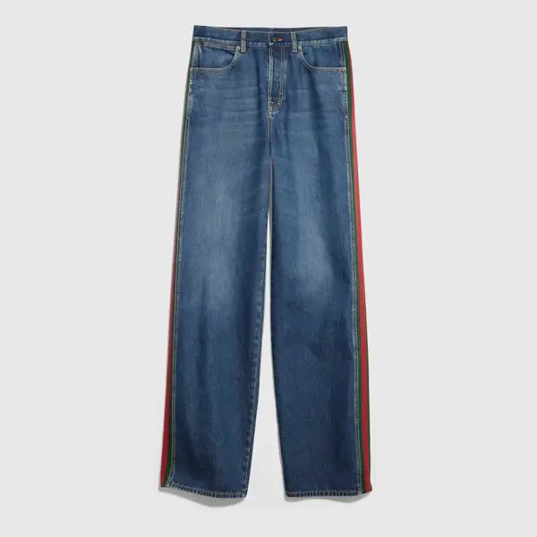 Gucci Cotton Denim Pants With Web Insert