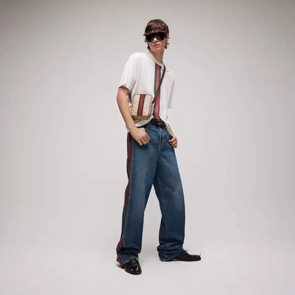 Gucci Cotton Denim Pants With Web Insert