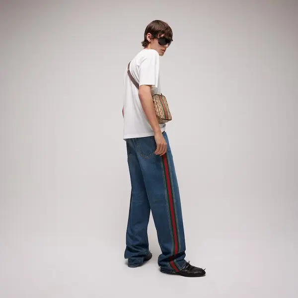 Gucci Cotton Denim Pants With Web Insert