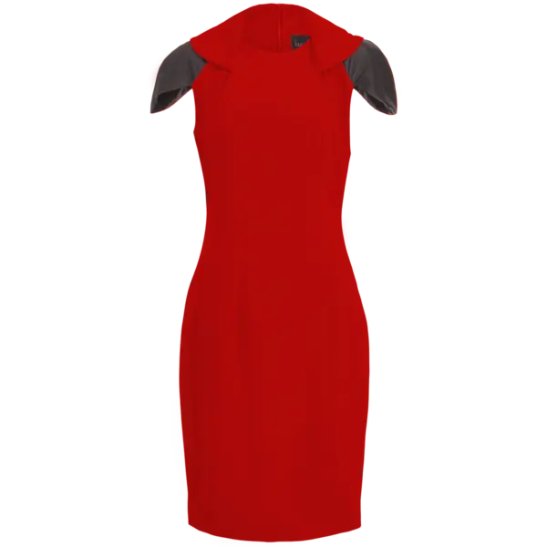 Layo G Crimson Stretch Zip Collar Midi Dress