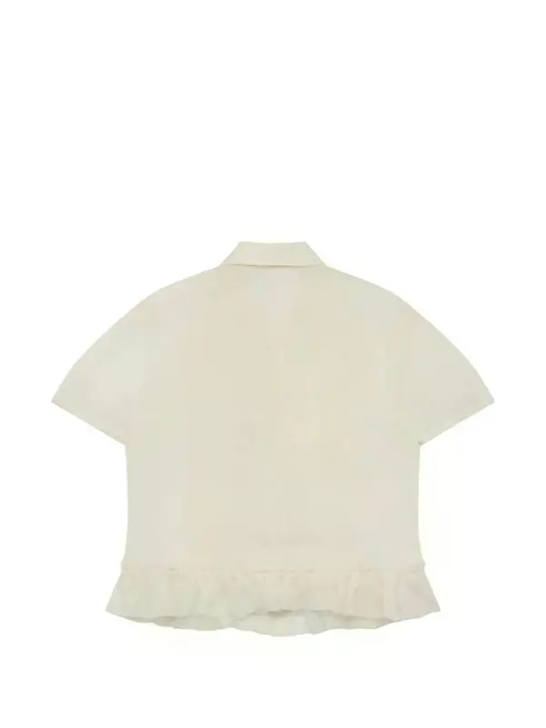 RENLI SU Sheer Ruffled Trim Short Sleeve Shirt