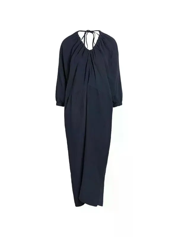 AKYN Ruched Midi Dress With V-neck And Tie Fastening