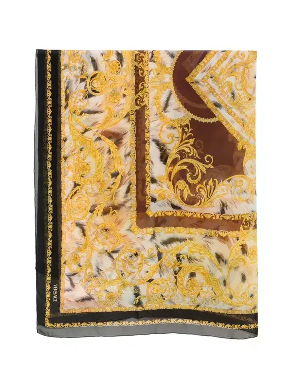 Versace 1990s Barocco Animal-print Scarf - Neutrals