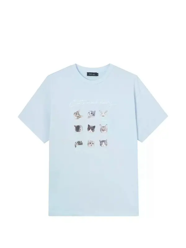 TOUT A COUP Cotton Cat Print T-shirt